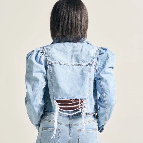 Jackets & Coats | Distressed Puff Shoulder Denim Jacket | Poshmark